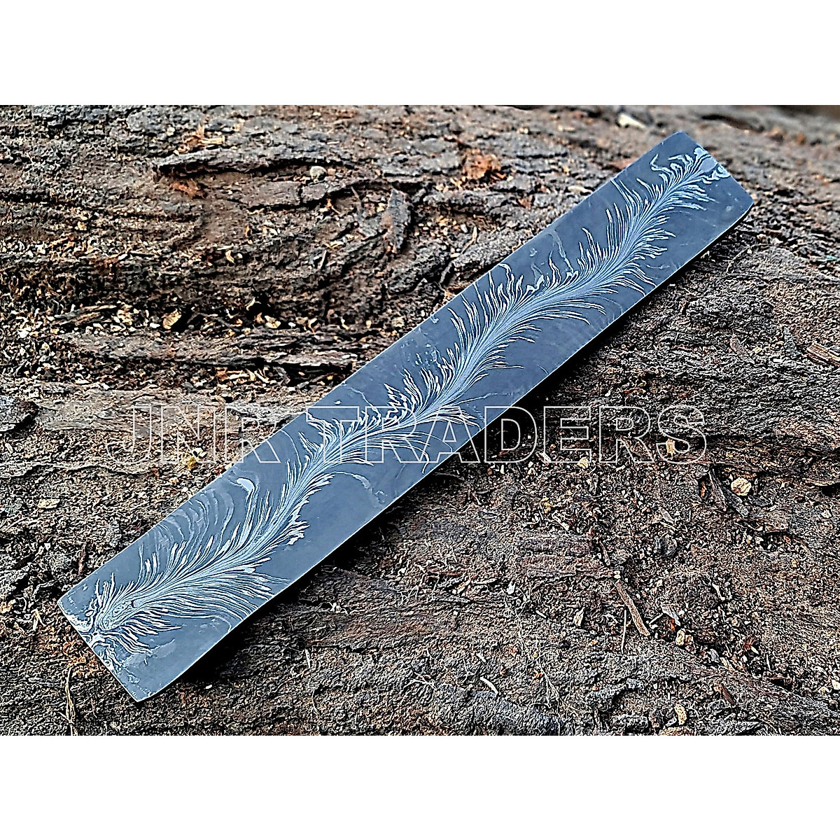 JNR Traders Forged Feather Pattern Damascus Billet - Damascus Bar Stock - Knife Making Supplies 12 Inch 3815