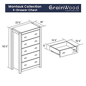 Grain Wood Furniture Montauk 5-Drawer Chest, Solid Wood with a Rustic Walnut Finish
