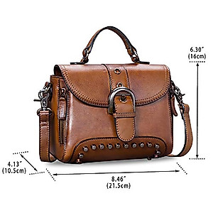 Genuine Leather Satchel for Women Vintage Handmade Crossbody Bag Purse Top-Handle Handbag (Brown)