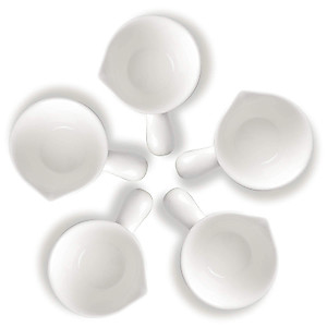 Small White Serving Bowls for Dips Set of 5 Sauce Bowls 2 OZ with Handle Ceramic Creamer Jug Mini - White