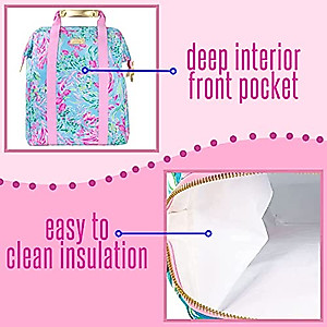 Lilly Pulitzer Insulted Backpack Cooler Large Capacity, Pink/Blue Portable Soft Cooler Bag for Picnics, Beach, Pool, Hiking, Best Fishes