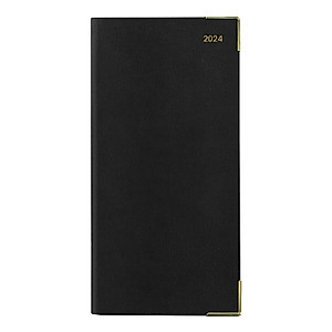 Letts of London Classic Weekly/Monthly Planner, 12 Months, January to December, 2024, Appointments, Gold Corners, Horizontal, Slim Size, 6.625" x 3.25", Black (C32SBK-24)
