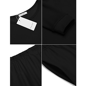 Ekouaer Women's Pajama Sets Casual 2Pcs Sleepwear Long Sleeve Pullover Tops Long Joggers Pants with Pockets Black