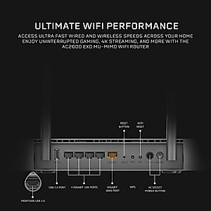 D-Link WiFi Router, AC2600 MU-MIMO Dual Band Gigabit 4K Streaming and Gaming with USB Ports, 4x4 Wireless Internet for Home (DIR-882-US), Black