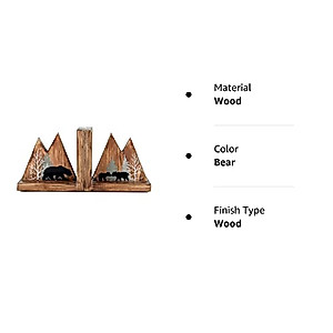 NIKKY HOME Heavy Duty Non Slip Rustic Woodland Mountain Wooden Bookend Cute Bear Book Ends Book Stoppers for Cabin Decor Home and Office Shelves Kids Children
