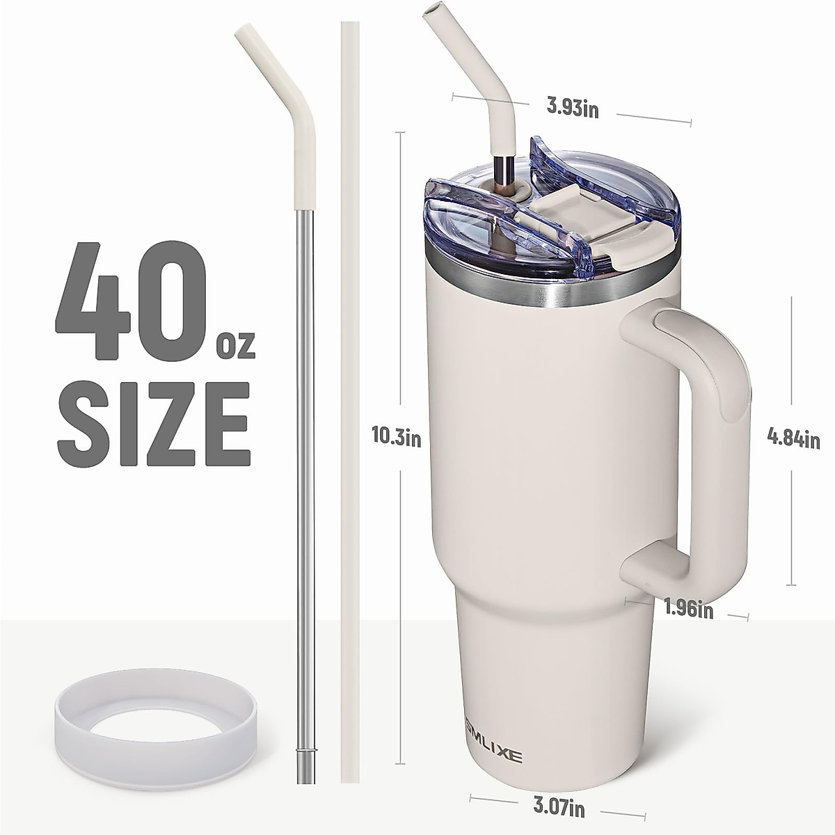 SMLIXE 40 oz Tumbler with Handle and Straw Lid,Insulated Reusable Stainless Steel Water Bottle Travel Mug，Cupholder Friendly Double Wall Vacuum Sealed Cup (Almond Birch)