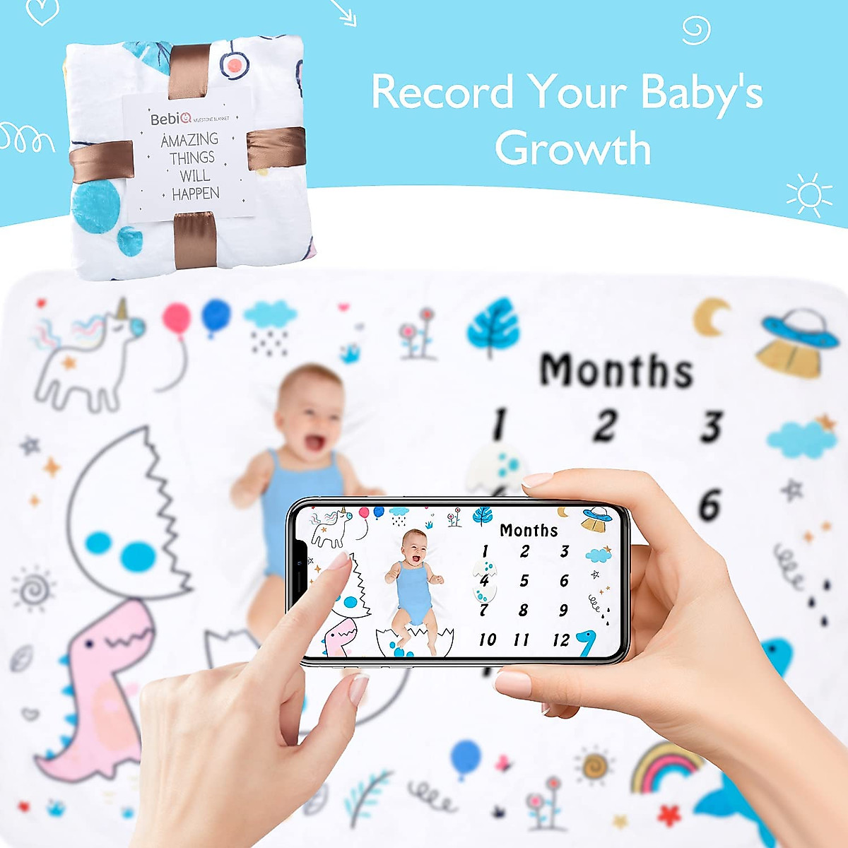 CO - CREA Monthly Milestone Blanket for Baby Boy & Girl - Premium Flannel New Born Set, Personalized Baby Receiving Blankets Unisex, Nursery Decor Essentials Photo Props for Newborn 60" X 40"