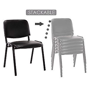 Shunzhi Waiting Room Chairs Set of 10 Stackable Conference Room Chairs Pu Leather Office Guest Chairs Side Reception Chairs for Breakroom/Lobby/Events/Church/School/Hall/Hotel,Black,10PCS