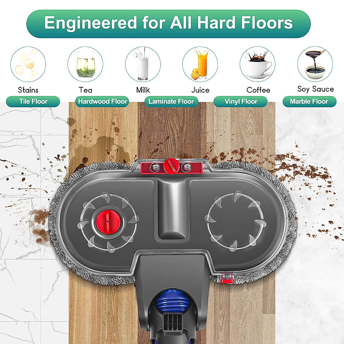 Jajadeal Mop Head for Dyson V15 V11 V10 V8 V7 Vacuum Cleaners, Electric Mop Attachment with Detachable Water Tank and 12 Reusable Mop Pads