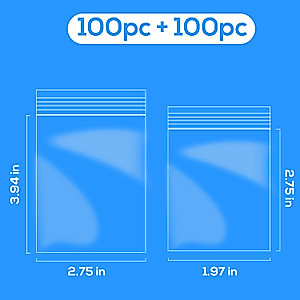 200pcs (100pcs 2 x 3" + 100pcs 3 x 4") Small Clear Plastic Poly Self Sealing Bags, Mini Resealable Bags Pockets, Reclosable Locking Baggies for Storage Jewelry, Snacks, Candy, Beads, Screws