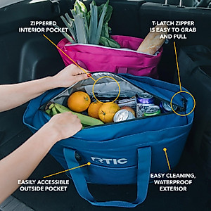 RTIC Everyday Insulated Tote Bag, Large Reusable Thermal Cooler with Zippered Top for Beach, Grocery, Shopping, Camping, Picnic, Travel, 35 L Capacity, Navy