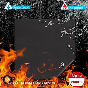 DocSafe 40" Square Fire Pit Mat Under Grill Mat,Fireproof Mat 4 Layers Fire Pit Pad Protect for Deck Patio Grass Outdoor Wood Burning Fire Pit and BBQ Smoker,Portable Reusable and Waterproof,Black