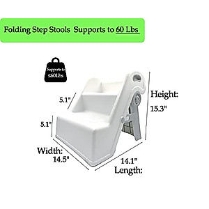 VEMJO Folding Step Stools for Kids Boys and Girls Adjustable Toddler Step Stool for Bathroom Sink 2 Step Ladder Toilet Foldable Step Stool with Handles and Non-Slip Pads (White Colour)