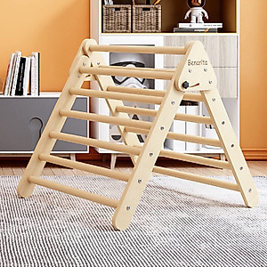 Benarita Large Size Pikler Triangle Foldable Wooden Climbing Triangle Ladder for Climbing Indoor Kids Play Gym Easy to Store Suitable for Toddlers Children Boys Girls