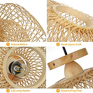 FRIDEKO HOME Woven Rattan Flush Mount Light Fixture - Boho Light Fixtures Ceiling Bedroom Ceiling Lights Flush Mount Ceiling Light for Living Room Hallway Kitchen Entryway Farmhouse