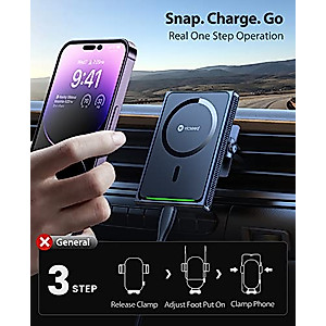VICSEED Upgraded Magnetic Wireless Car Charger [15W Fast Charging] for Magsafe Car Charger [Strongest Magnet Power] Vent Phone Holder Magsafe Car Mount Charger for iPhone 14 13 12 Pro Max Mini Plus