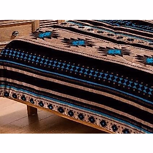 Linen Mart Southwest Aztec Sherpa Borrego Fleece Blanket - 3 Piece Set (Tan) (Queen)