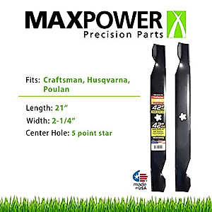 MaxPower 561713B 2-Blade Set for 42" Cut Poulan/Husqvarna/Craftsman Replaces 138498, 138971, 138971X431, 532138971, 53-21278-43, 53-21384-98, Black