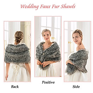 Chicer Wedding Faux Fur Shawl Bridal Faux Fur Shawl Wrap Stole Winter Faux Fur Coat for Bride and Bridesmaids(Grey)