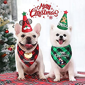 IDOLPET Dog Christmas Outfit Bandanas Hat Classic Plaid Pet Dog Christmas New Year Holiday Bandana Scarf Triangle Bibs Kerchief Costume Accessories for Small Medium Large Dogs Cats Pets (Red)…