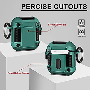 for AirPods 2nd Generation Case, Airpods Case with Secure Lock Clip Keychain for Men Women, AirPods 1&2 Cover Rugged Full Body Shockproof Hard Shell Protective Cases for Apple AirPods 2nd/1st-Green