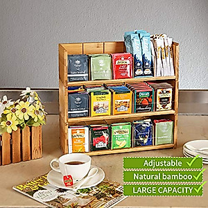 Bamboo-Tea-Bag-Organizer-Storage-Box-3-Tier-Stackable-Holder Tea Bag Box Natural Wood Wall Mount Tea Chests with Acrylic for tea bags Office Kitchen Cabinet Pantry
