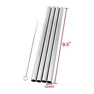 4 SUPER WIDE Boba Stainless Steel 9.5" Long x 1/2" Wide Drink Straw Smoothie Thick Milkshake -CocoStraw Brand