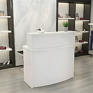 UGOS Mono White Modern Reception Desk w/Transaction Counter | Laminate Desktop | Multifunctional Standing Front Desk for Home, Office, Salon, Spas, and Lobby (40 inch)