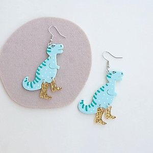 Cute Acrylic Animal Drop Earrings Colorful Boots Chicken Hen Dinosaur Lovely Panda with Bamboos Funny Animal Dangle Earrings For Women Christams Birthday Gift-Dinosaur