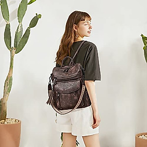 Shrrie Backpack Purse for Women Fashion Leather Backpack Purse Designer Travel Backpack Convertible Shoulder Bag with Wristlet