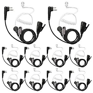 ERIPHA 2 Pin Walkie Talkie Earpiece with PTT Mic and Air Acoustic Tube Compatible with Motorola BPR40 CLS 1110 1410 VL50 RDM2070D DLR1020 DLR1060 Two Way Radios Surveillance Headset (10 Pack)