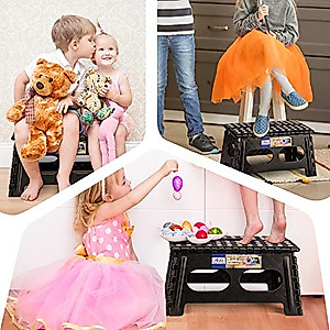 ACSTEP Folding Step Stool,15-Inch Extra Wide 9Inch Height Heavy Duty Stepping Stool More Safe and Comfortable Non Slip Foldable Step Stool for Kids and Adults Black