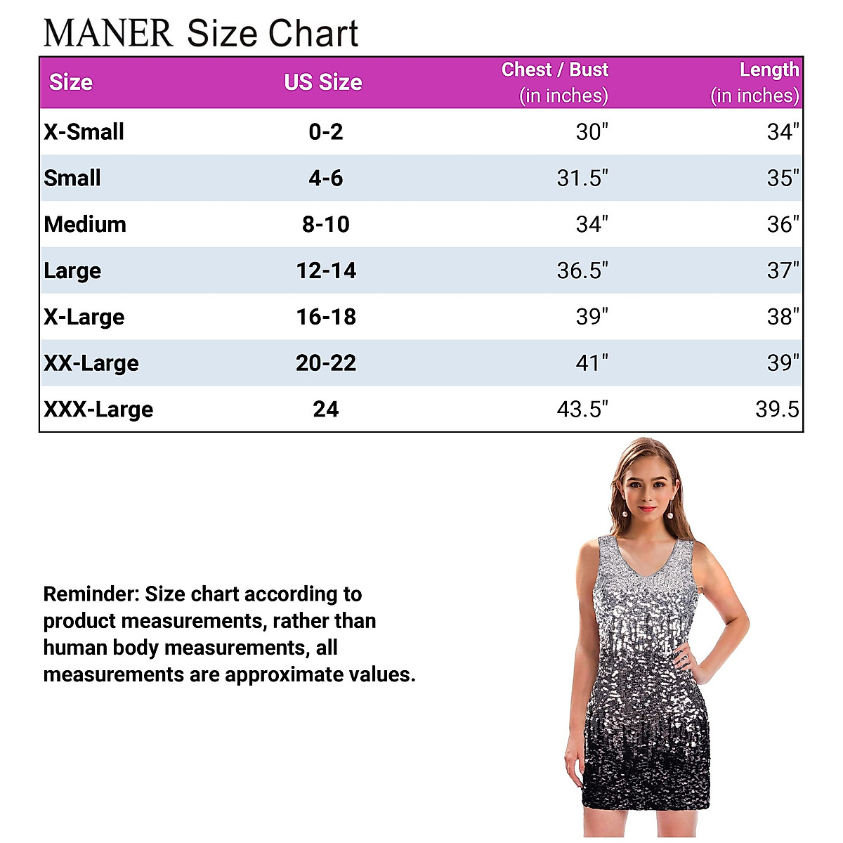 MANER Women's Sequin Dress Sparkly Glitter V-Neck Sleeveless Party Club Cocktail Tank Dress (L, Silver/Rose Gold/Brown)