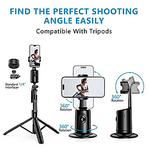 Auto Face Tracking Tripod, No App, 360° Rotation Face Body Phone Camera Mount Gesture Control, Smart Shooting Holder with 3000mAh Rechargeable Battery for Vlog, Streaming, Video, Tiktok- Black (Black)