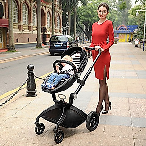 Hot Mom Baby Stroller: Stylish Carriage with Adjustable Seat and Shock Absorption, High Landscape and Fashional Pram Stroller F22 Black
