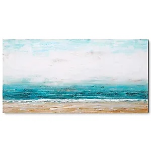 AIYISU Blue Abstract Canvas Oil Painting Wall Art Ocean Beach Hand Painted Wall Art Seascape Picture Textured Wall Decor Coastal Landscape Artwork for Living Room Bedroom Office Home Decoration 24x48