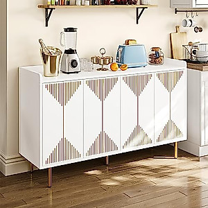 YITAHOME Sideboard Buffet, Modern Buffet Cabinet Storage Cabinet with Carved Design Doors 300 lbs Capacity for Hallway, Entryway, Kitchen or Living Room, White