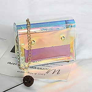 TENDYCOCO Womens Wallet Crossbody Bag Holographic Iridescent Purse with Chain Clear Clutch Bag for Women Women's Tote Handbags