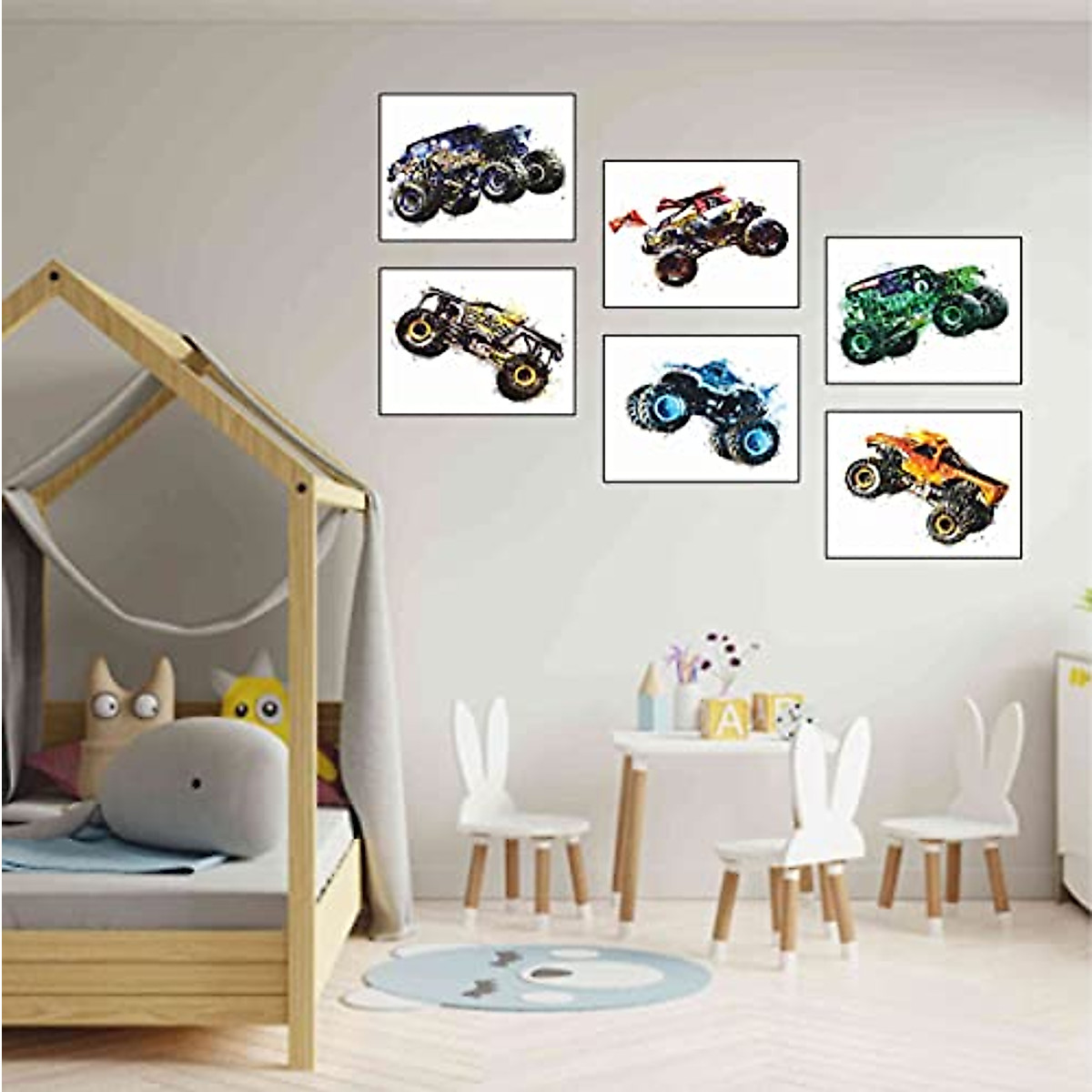 Monster Truck Posters For Boys Room, Set Of 6 Wall Art (UNFRAMED 8"x10") Trucks Poster Boys, Car Posters For Boys Room, Kids Room Wall Art, Car Poster