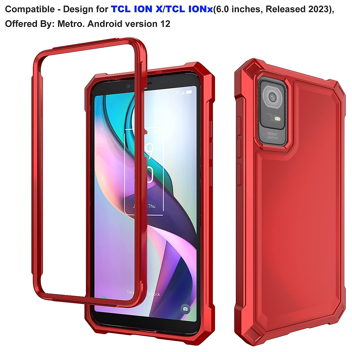 Ailiber Phone Case for TCL ION X/TCL ION V, TCL 40Z T607DL Case with Screen Protector, Dual Layer Structure Protection, Shockproof Corners TPU Bumper, Heavy Duty Protective Cover Case for TCL IONV-Red