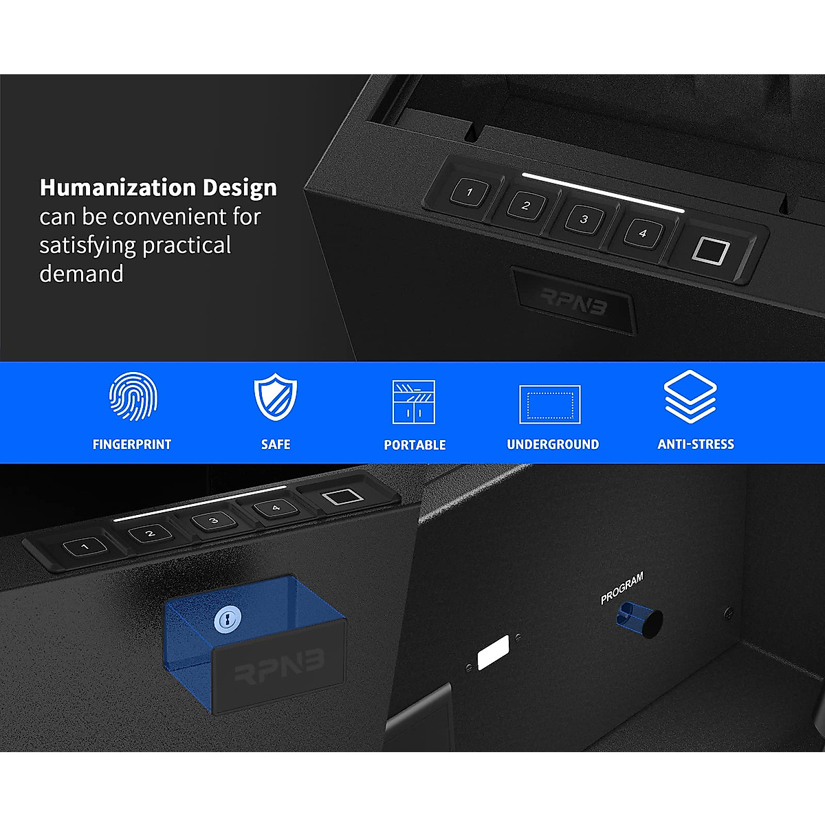 RPNB Gun Safe,4-Pistol Multifunction Gun Safe,California DOJ Certified,Quick-Access Firearm Safety Device with Digital Key Pad & Biometric Fingerprint