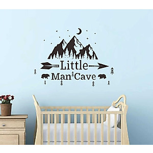 Little Man Cave Mountains Vinyl Decals, Landscape with Animals Stickers, Mountain Moon Stars Decal for Nursery Room,Kids Décor A9 (Black)