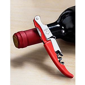 CORKAS Wine Key - Professional Handcrafted Heavy Duty Waiter Corkscrew, Compact Wine Opener with Double Hinged, Foil Cutter and Bottle Opener, Gifts for Servers, Sommelier, Bartenders - Red