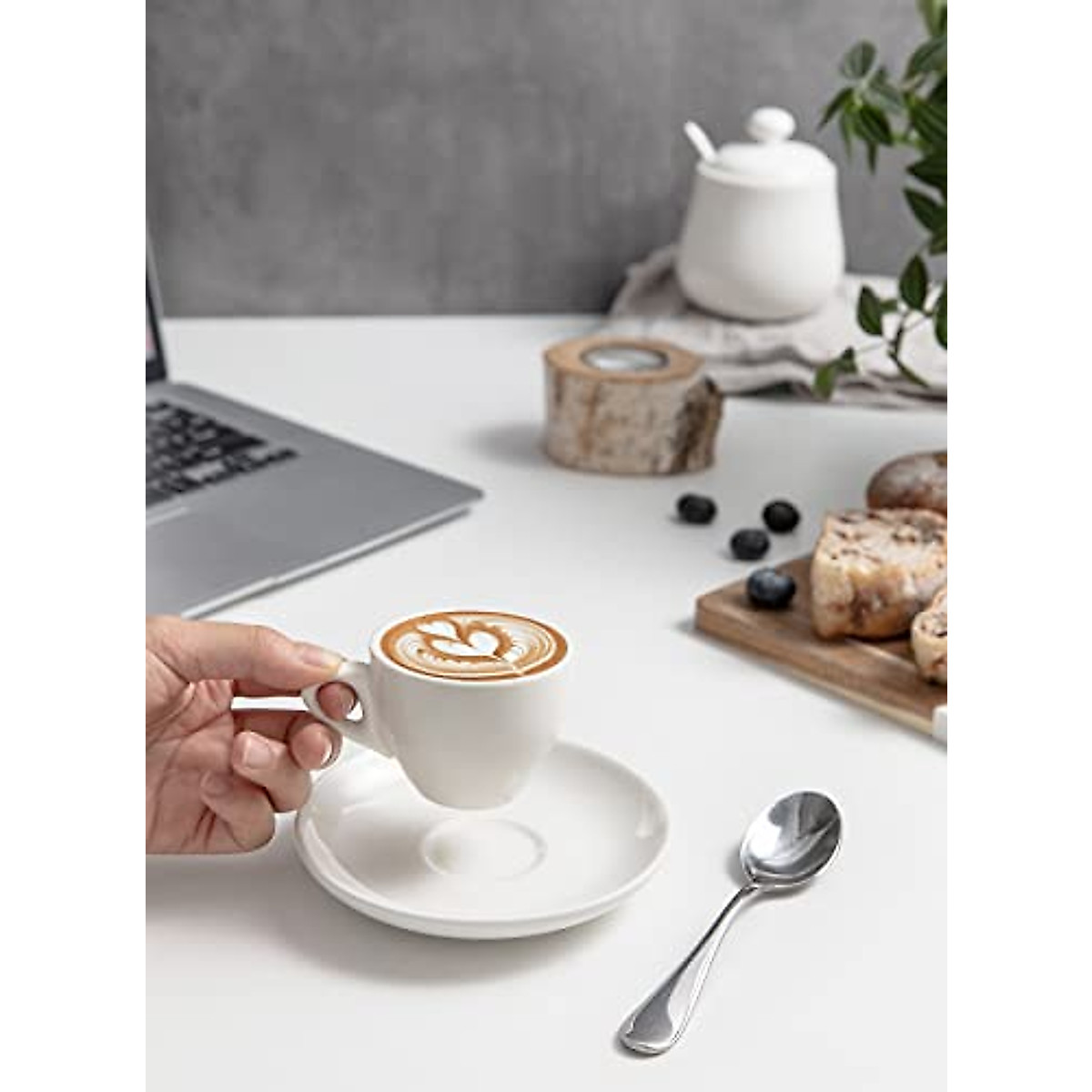 Sweese 401.001 Porcelain Espresso Cups with Saucers - 2 Ounce - Set of 6, White