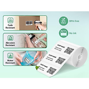 Memoqueen Label Maker Machine with 3 Roll Labels M200 Portable Label Makers, Upgrade 3 Inch Bluetooth Thermal Barcode Label Printer for Small Business/Home Use, for Retail, Logo, Labeling, Name, White