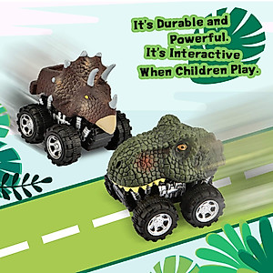 Dinosaur Toys Pull Back Cars for Boy, Dino Car Toy Set for Kids, Pull Back Vehicles for T-Rex Dinosaur Games, Birthday Gifts for Age 3 4 5 6 Year Old Toddlers Boys Girls (6 Pack)