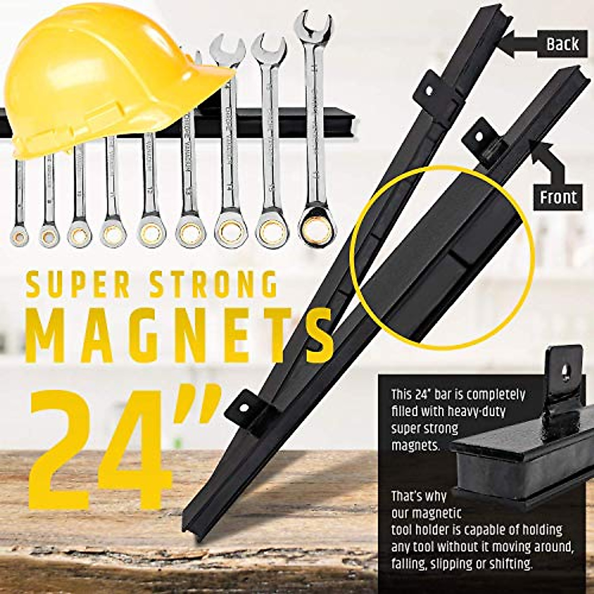 24" Heavy-Duty Magnetic Tool Holder (Upgraded Version) - Extremely Powerful Magnetic Pull Force to Hold Heavy Tools - Professional Space-Saving Magnetic Tool Bar - Metal Tool Organizer Rack/Strip