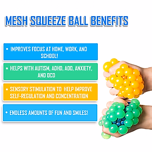 KELZ KIDZ Durable Mesh Squishy Balls Fidget Toy with Exclusive Sewn Mesh! (4 Pack Gift Pack!)