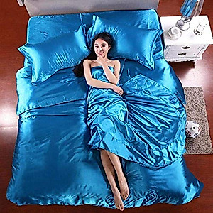 Cotton Home Depot Satin 9 PCS Comforter Set(Comforter + Duvet Cover + Flat Sheet + Fitted Sheet 21" Deep Pocket + Bedskirt + 4 Pillow Cases ) Bedding Set Turquoise Blue,California King