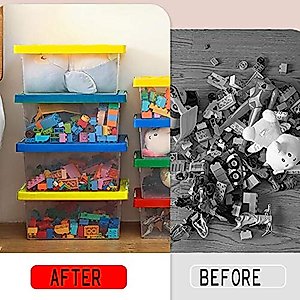 LUCKY-GO Toy Storage Organizer Bins with Lid - Stackable Plastic Organizer Box Set of 2, Kids Toy Chests with Compatible Building Baseplate and Lid, Storage Container for Building Bricks & Toys